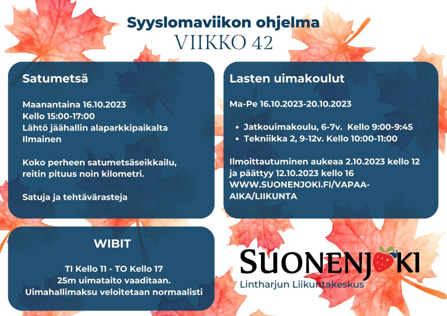 Liikuntapalveluiden syyslomaviikon ohjelma - Suonenjoki